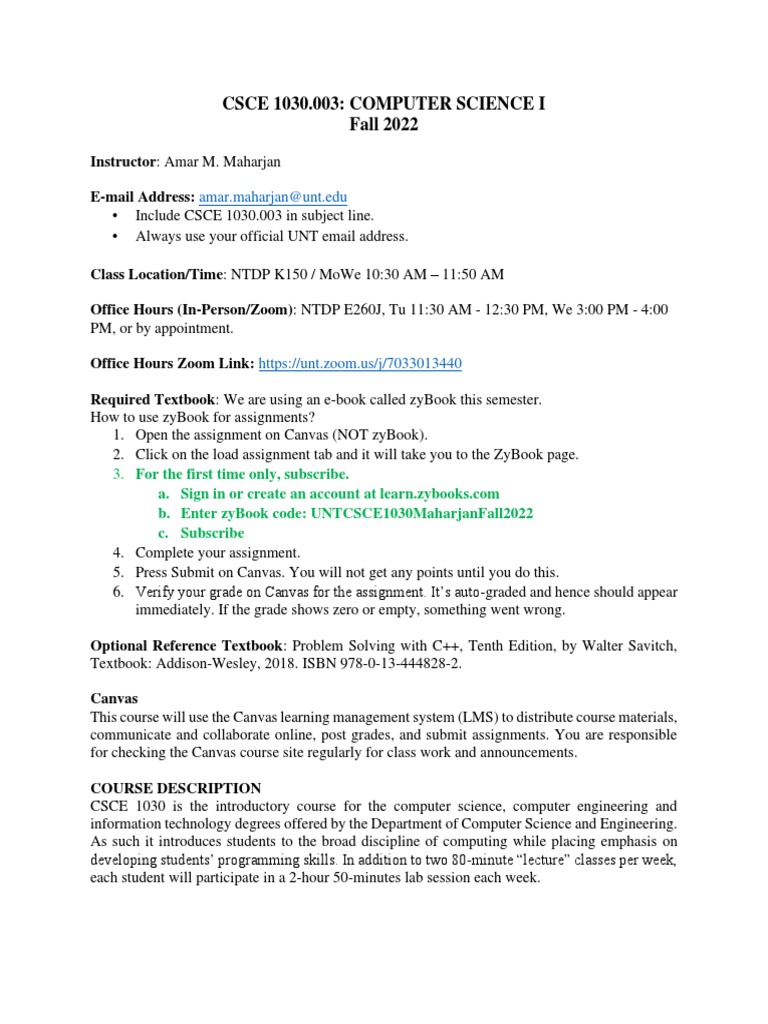 CSCE 1030.003 Sasdfyllabus-Fall 2022 | PDF | Computer Program | Programming