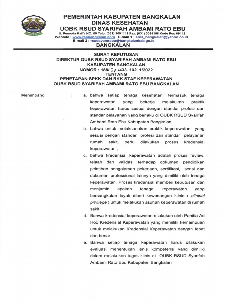 SK Penetapan RKK SPKK - 001 | PDF