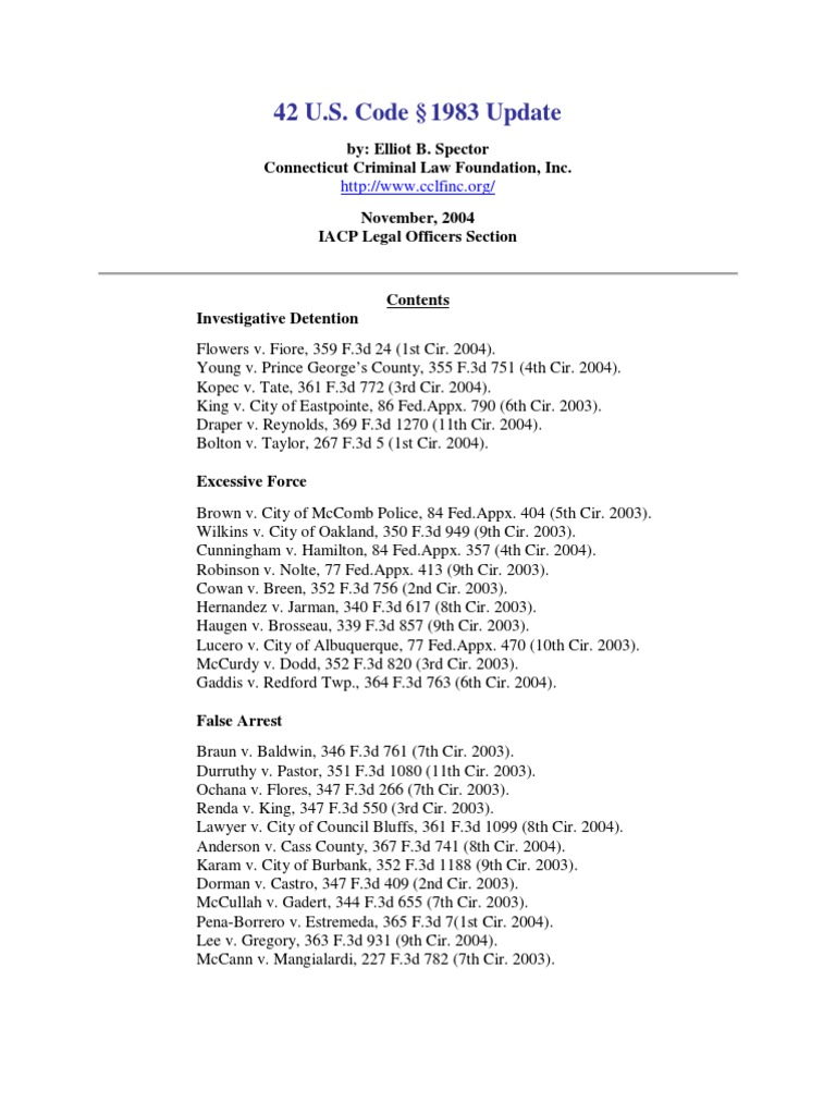 42 U.S. Code 1983 - 2004 Updates | PDF | Deadly Force | Arrest