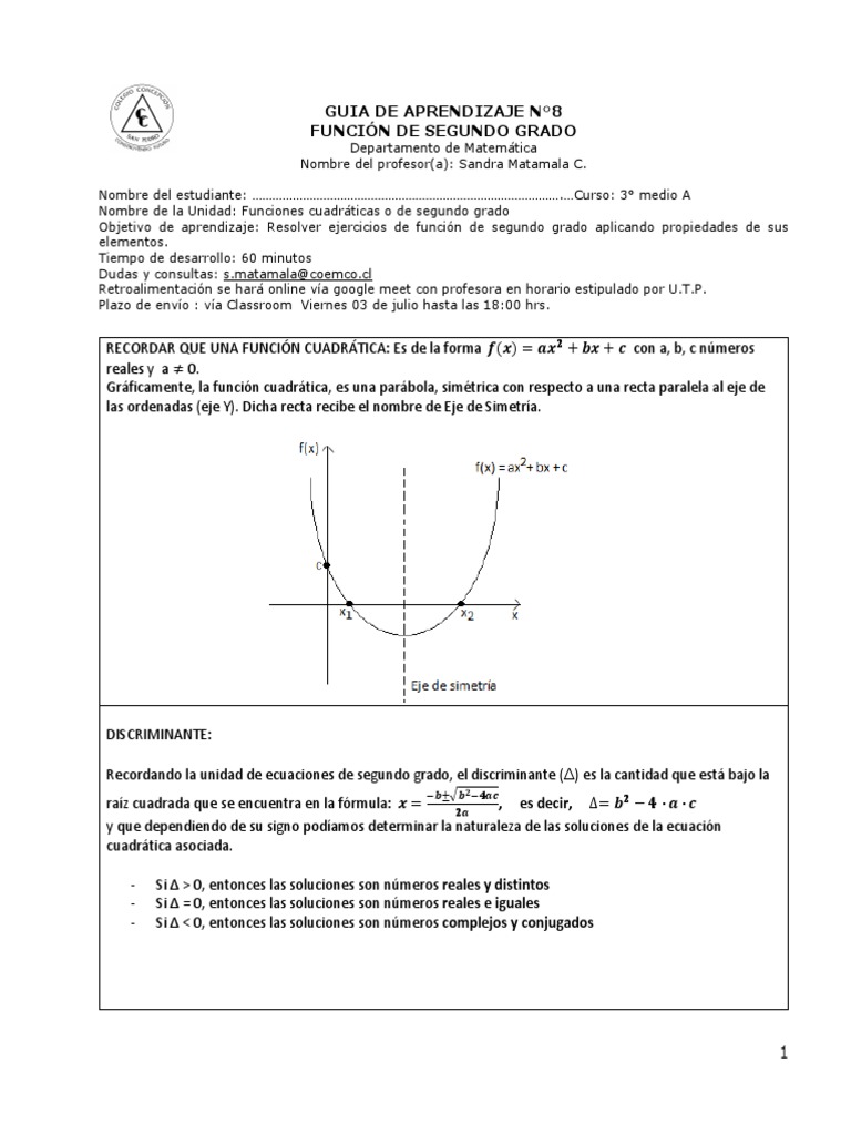 Taller Del Tercer Periodo de Matematicas de Funcion Cuadratica | PDF