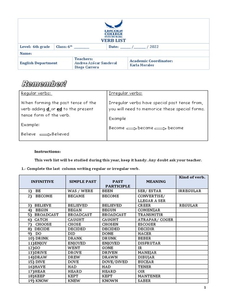 Verb List 6th Ok | PDF | Linguistic Morphology | Language Mechanics