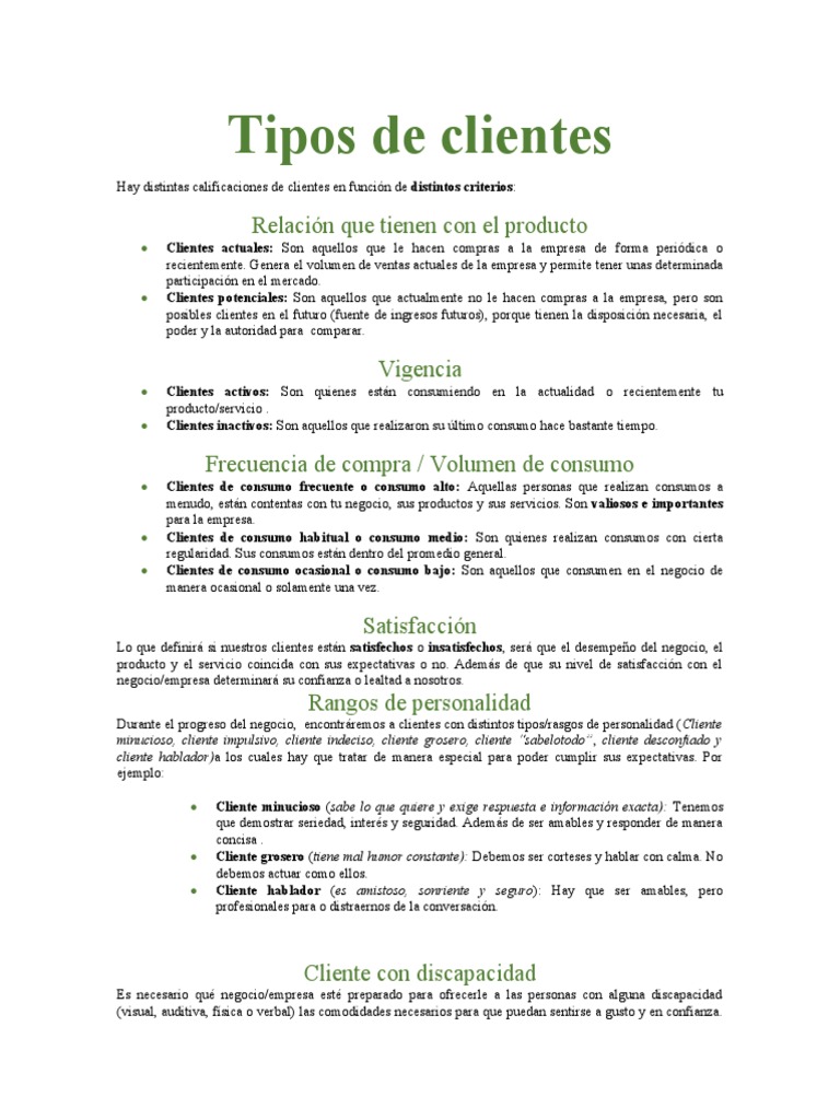 Tipos de Clientes | PDF | Cliente | Consumo (economía)
