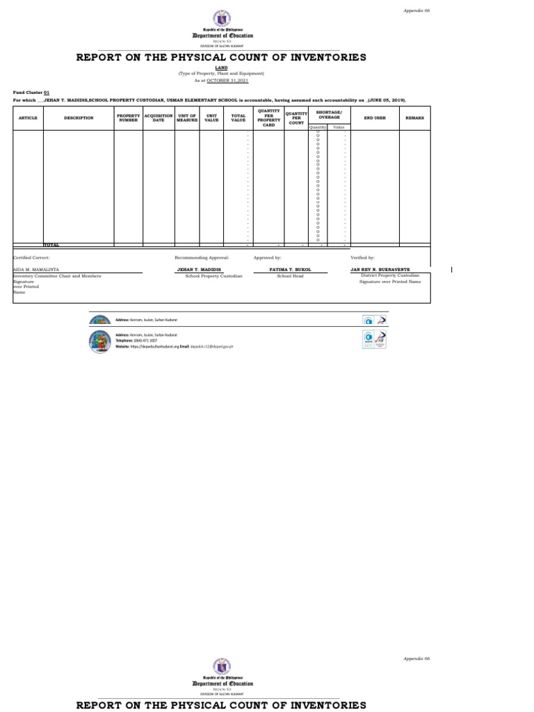 Appendix 66 Rpci Updated Ues Jehan | PDF | Inventory