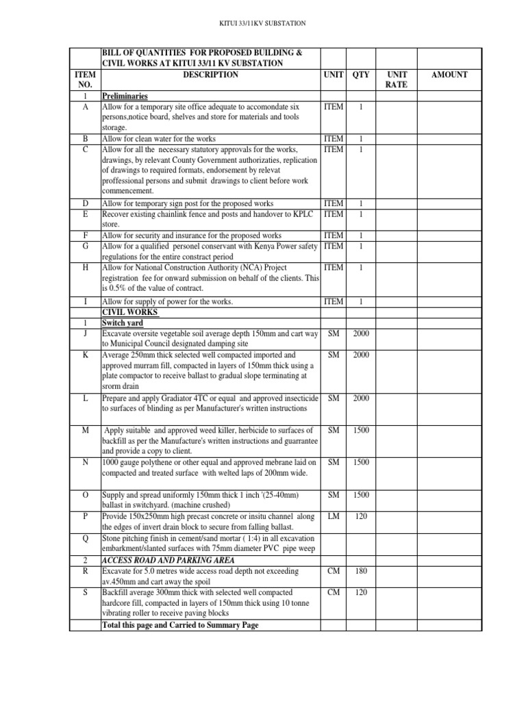 BoQ 33 - 11 KV SUBSTATION - 01 | PDF | Concrete | Deep Foundation