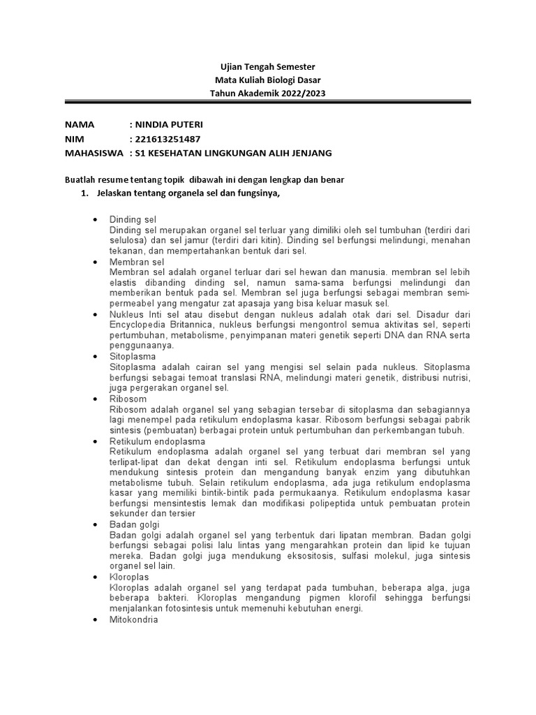 Soal UTS Biologi 2022 B | PDF Soal UTS Biologi 2022 B | PDF