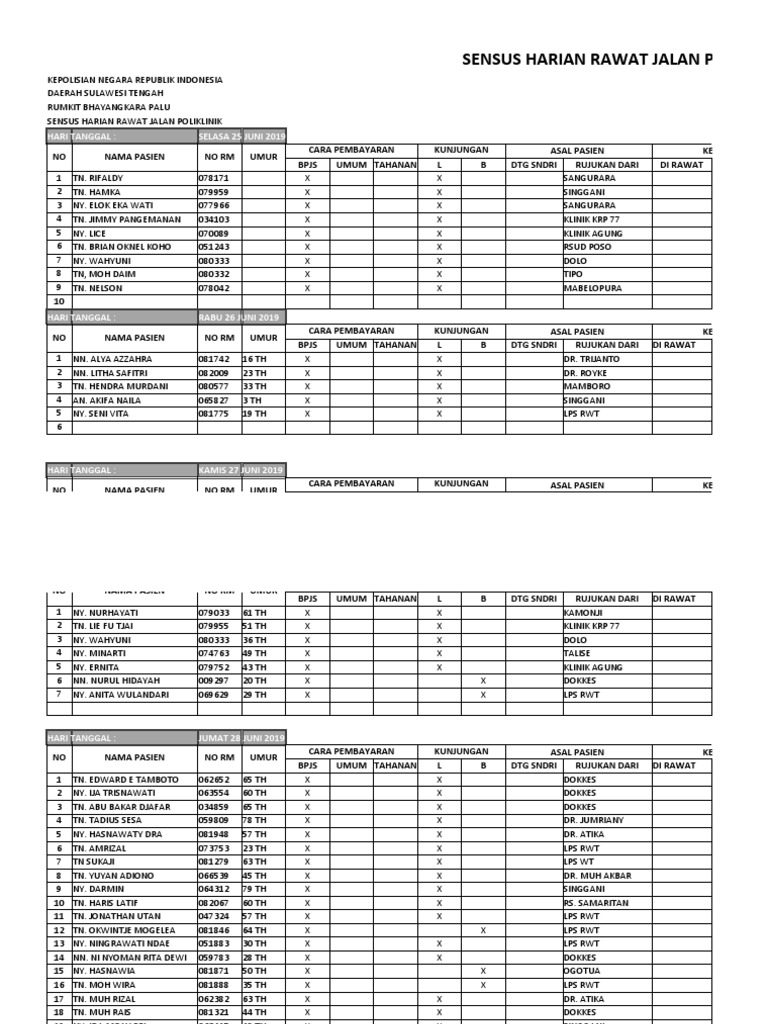Sensus Harian Poliklinik 2019 | PDF