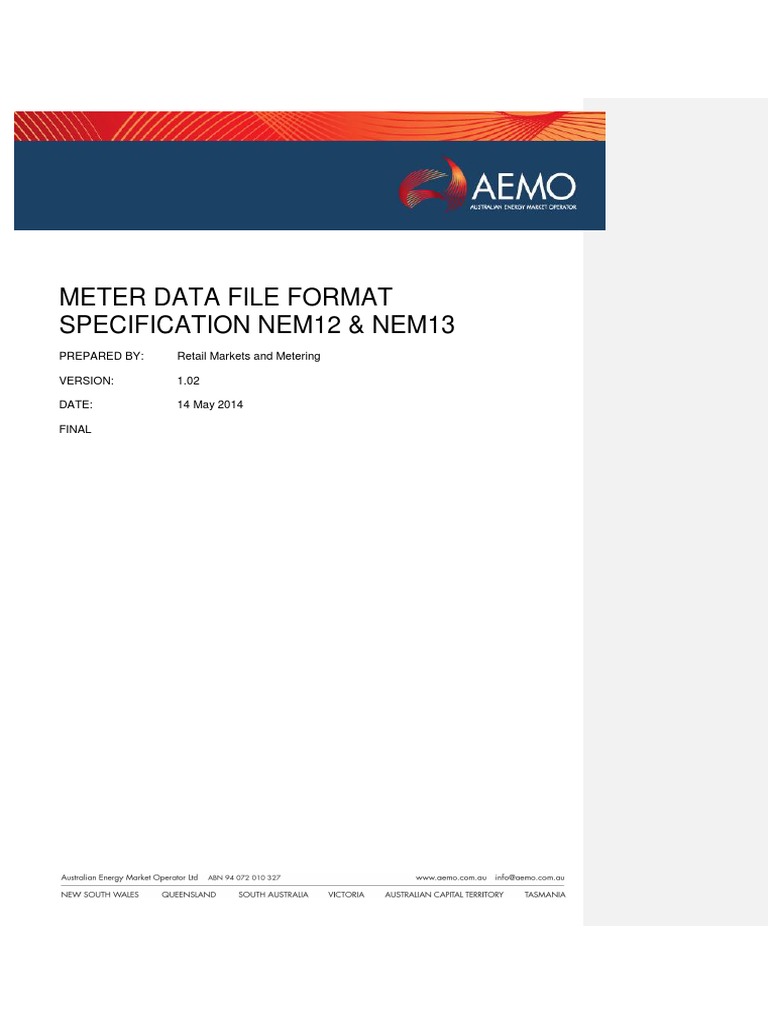 Meter Data File Format Specification Nem12 & Nem13 | PDF
