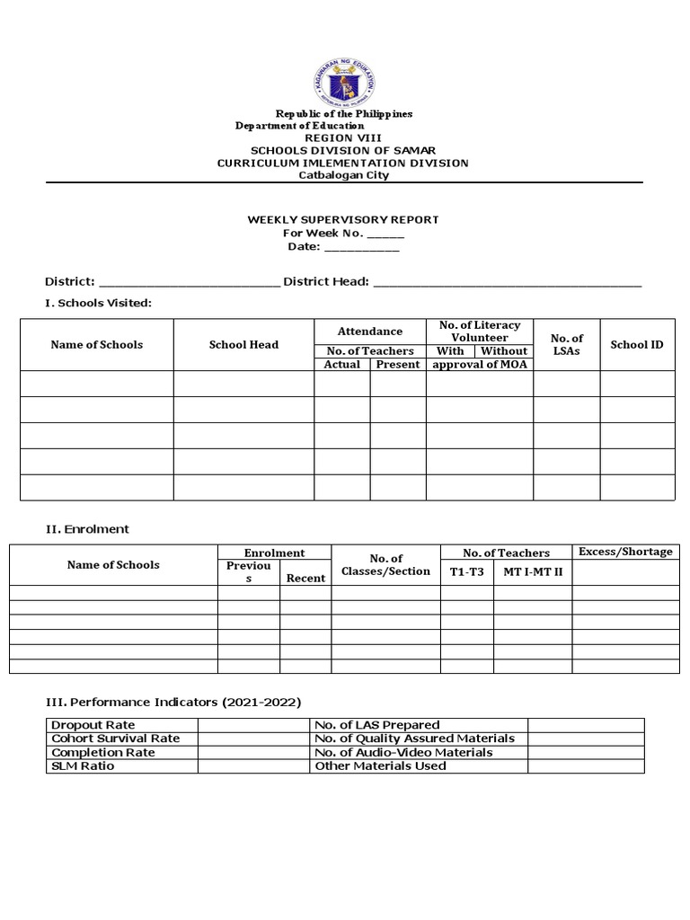 Weekly Supervisory Report | Download Free PDF | Behavior Modification ...