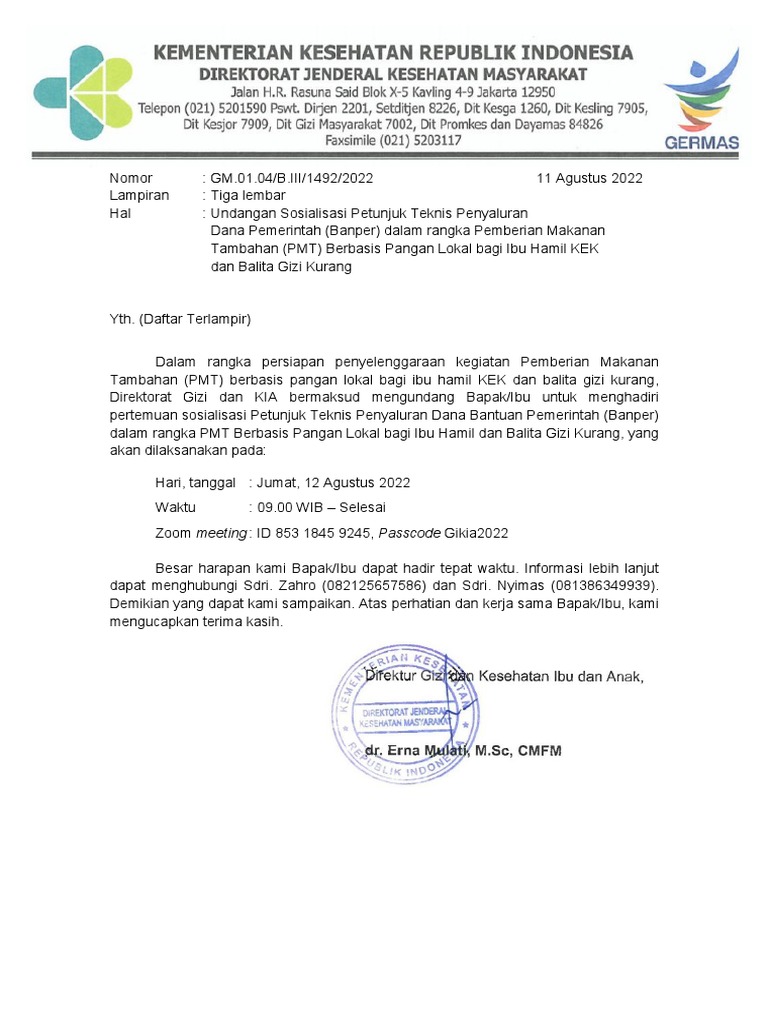 Undangan Sosialisasi Juknis Banper PMT Lokal | PDF Undangan Sosialisasi Juknis Banper PMT Lokal | PDF