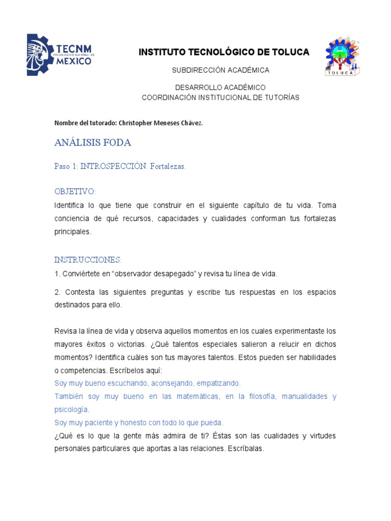 Análisis FODA Personal: Fortalezas Clave | PDF | Crecimiento personal y ...
