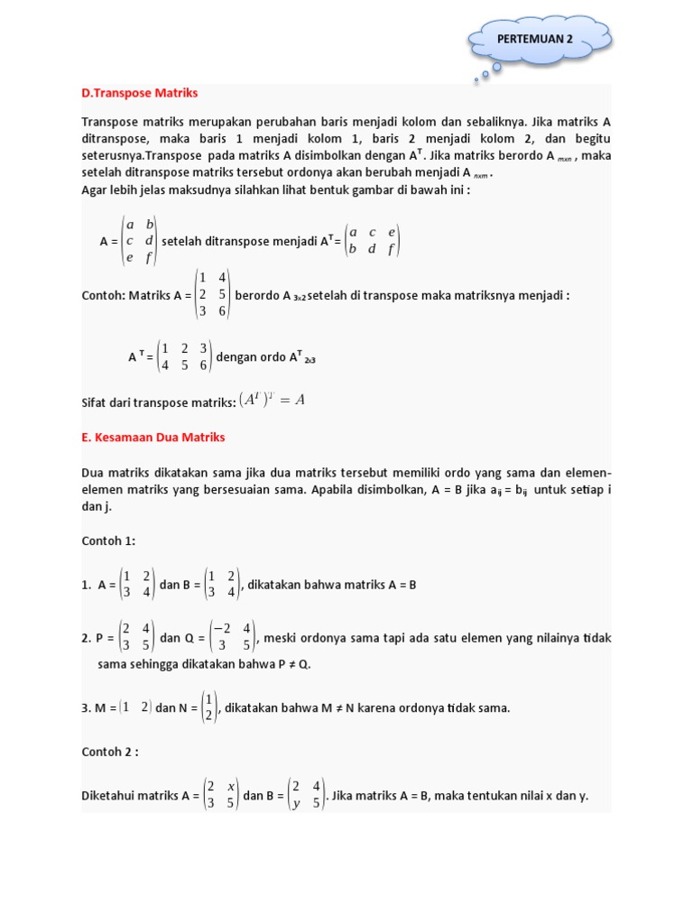 Transpose dan Kesamaan Matriks | PDF