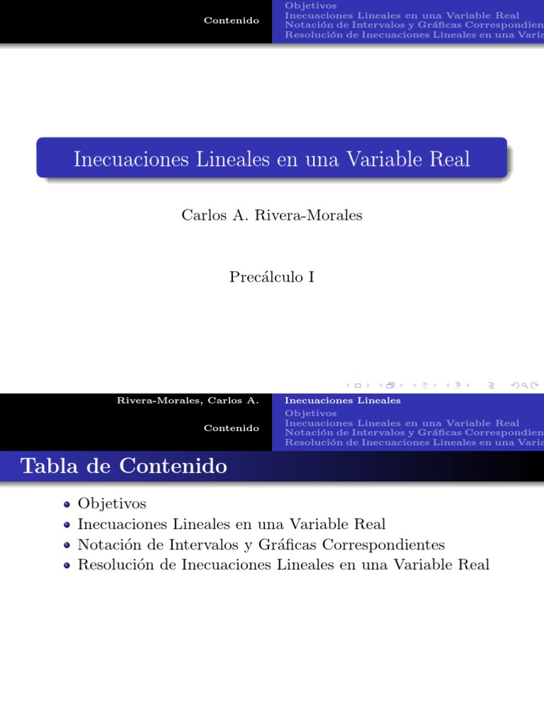 Inecuaciones Lineales en Una Variable Real | PDF | Intervalo (Matemáticas) | Desigualdad ...
