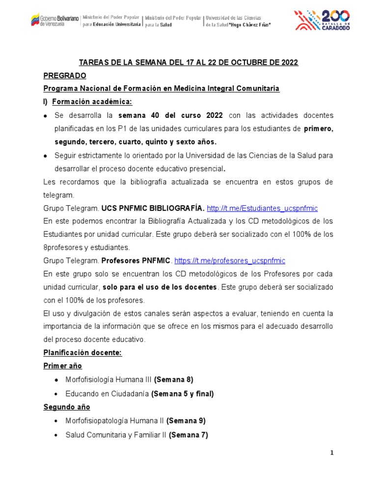TAREAS DE LA SEMANA 40 22ok. 1 | PDF | Hospital