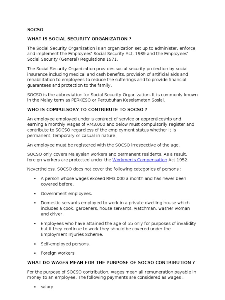 Socso 1 | PDF | Social Security (United States) | Employment