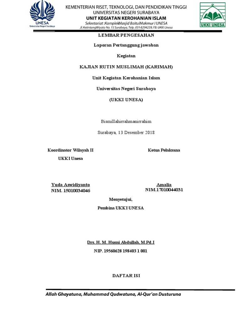 Contoh LPJ KARIMAH-1 2018 | PDF