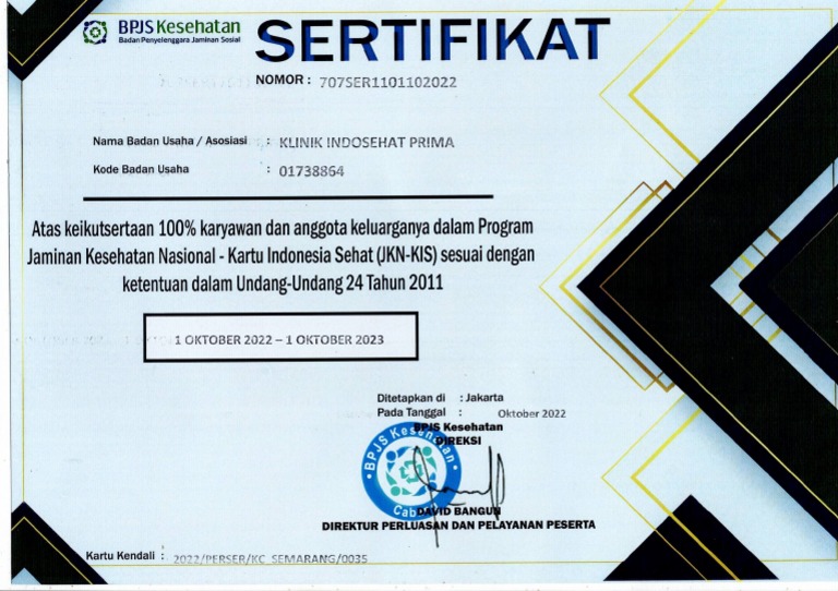 Sertifikat JKN-KIS Klinik ISP | PDF