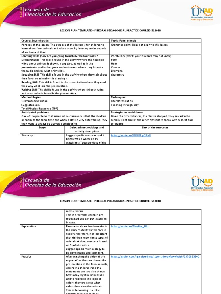 Anexo 2 Lesson Plan Template Integral Pedagogical Practice Course