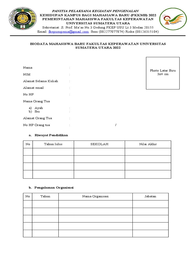 Biodata Mahasiswa Baru Fkep Usu 2022 | PDF | Karier & Perkembangan