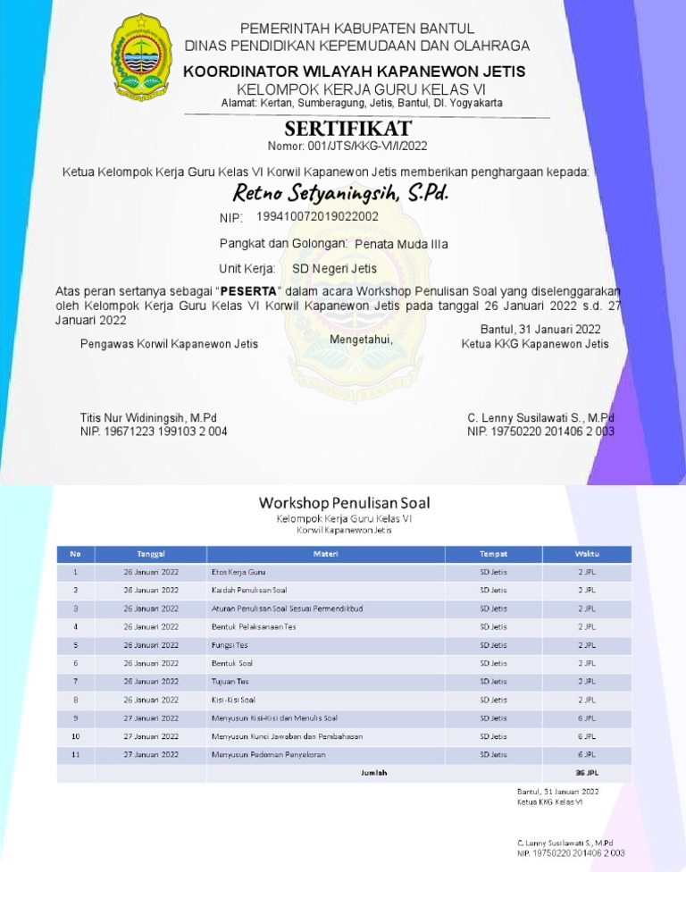 Sertifikat Workshop Penulisan Soal | PDF
