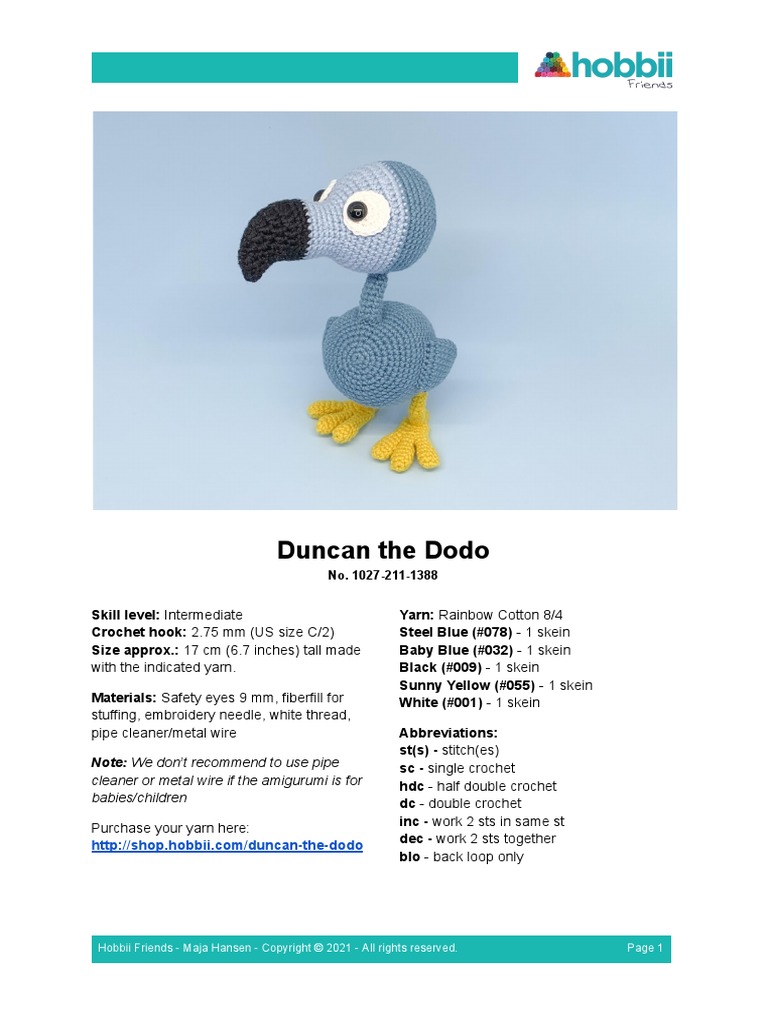 Ave Dodo | PDF | Crochet | Yarn