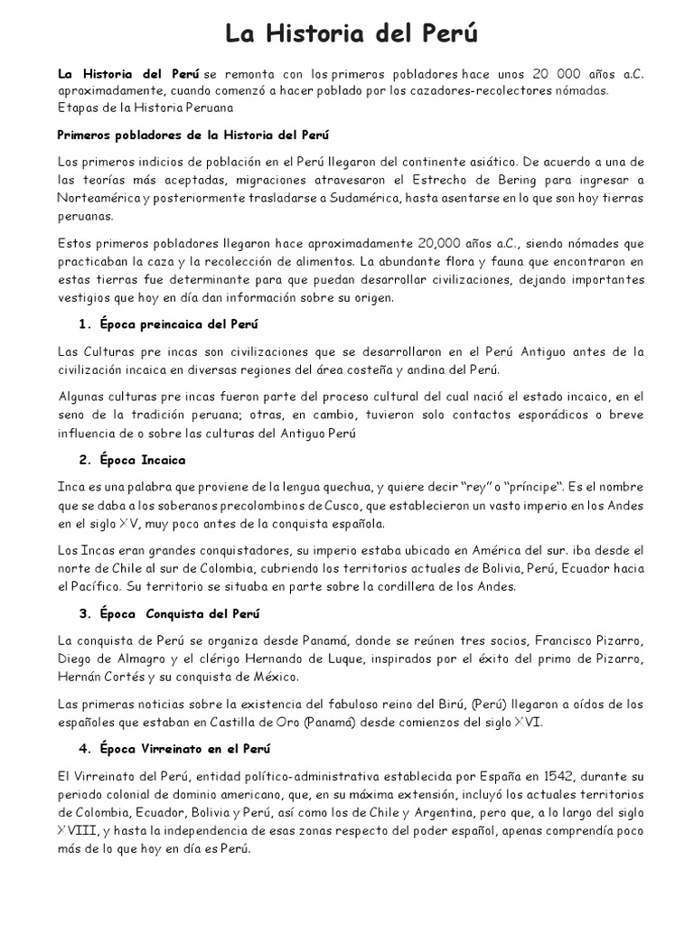 Historia del Perú: Desde Pobladores hasta República | PDF