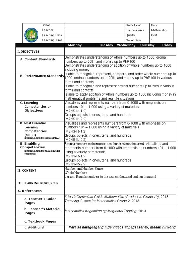 Lesson Exemplar in Mathematics Grade 2 Quarter 1 W1 L1 | PDF