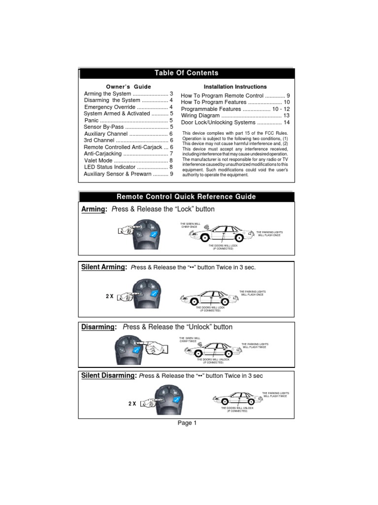 Arming: Press & Release The "Lock" Button: Owner's Guide Installation ...