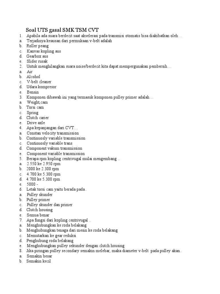 Soal UTS Gasal SMK TSM CVT | PDF Soal UTS Gasal SMK TSM CVT | PDF