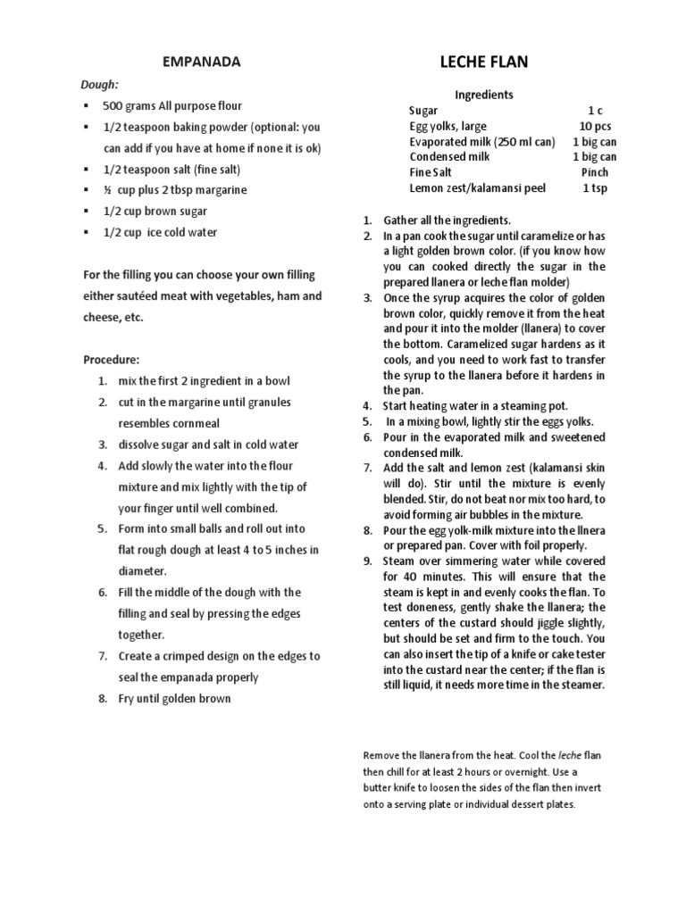 EMPANADA and Leche Plan | PDF | Custard | Sugar