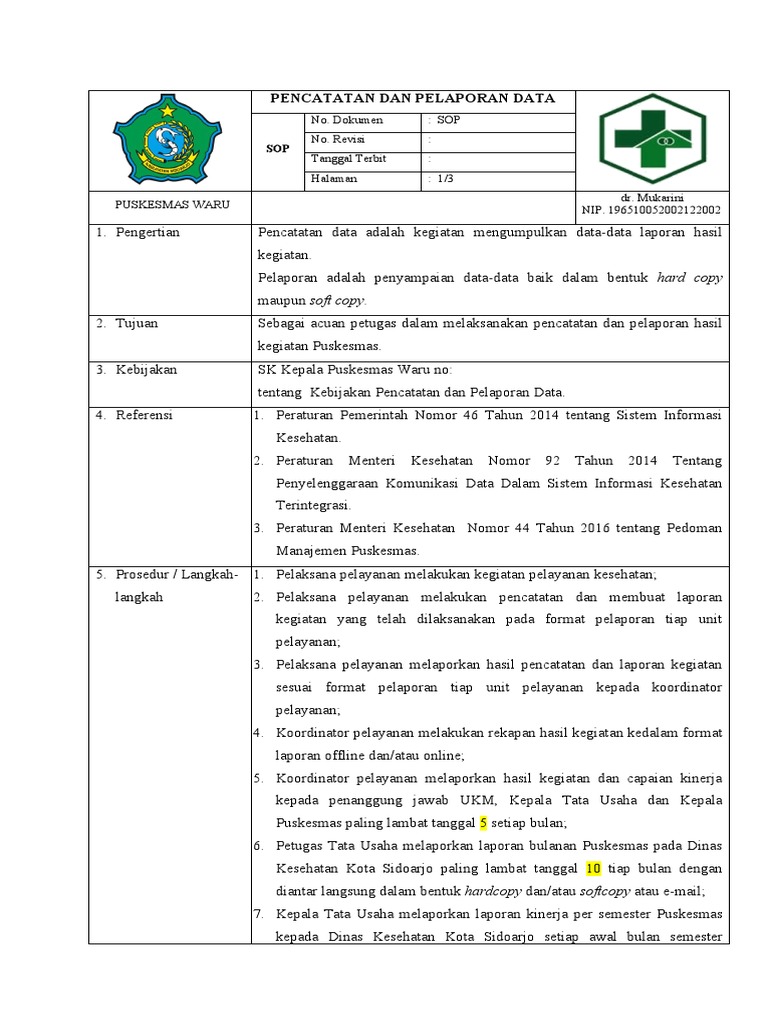 Sop Pencatatan Dan Pelaporan | PDF