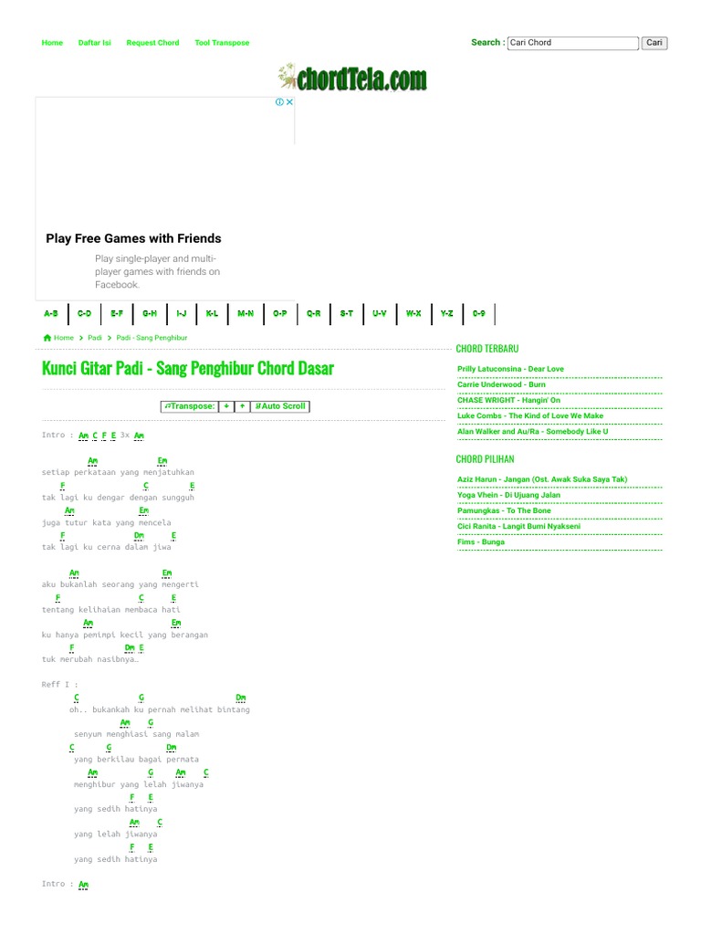 Kunci Gitar Padi - Sang Penghibur Chord Dasar © | PDF
