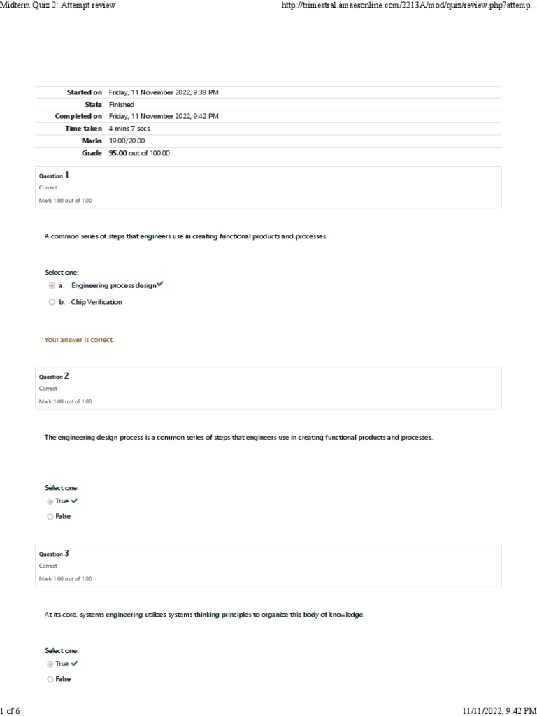 Engineering Discipline Quiz Results | PDF | System | Engineering