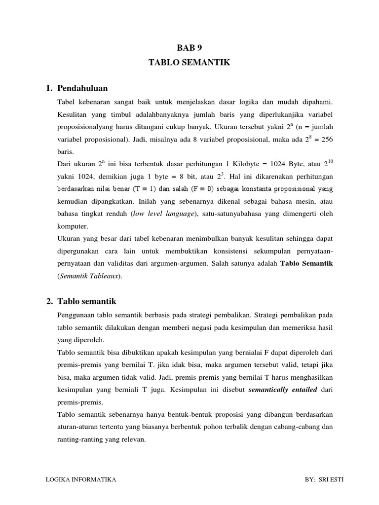 Adoc - Pub - Bab 9 Tablo Semantik 1 Pendahuluan 2 Tablo Semanti | PDF | Metode & Bahan Ajar ...