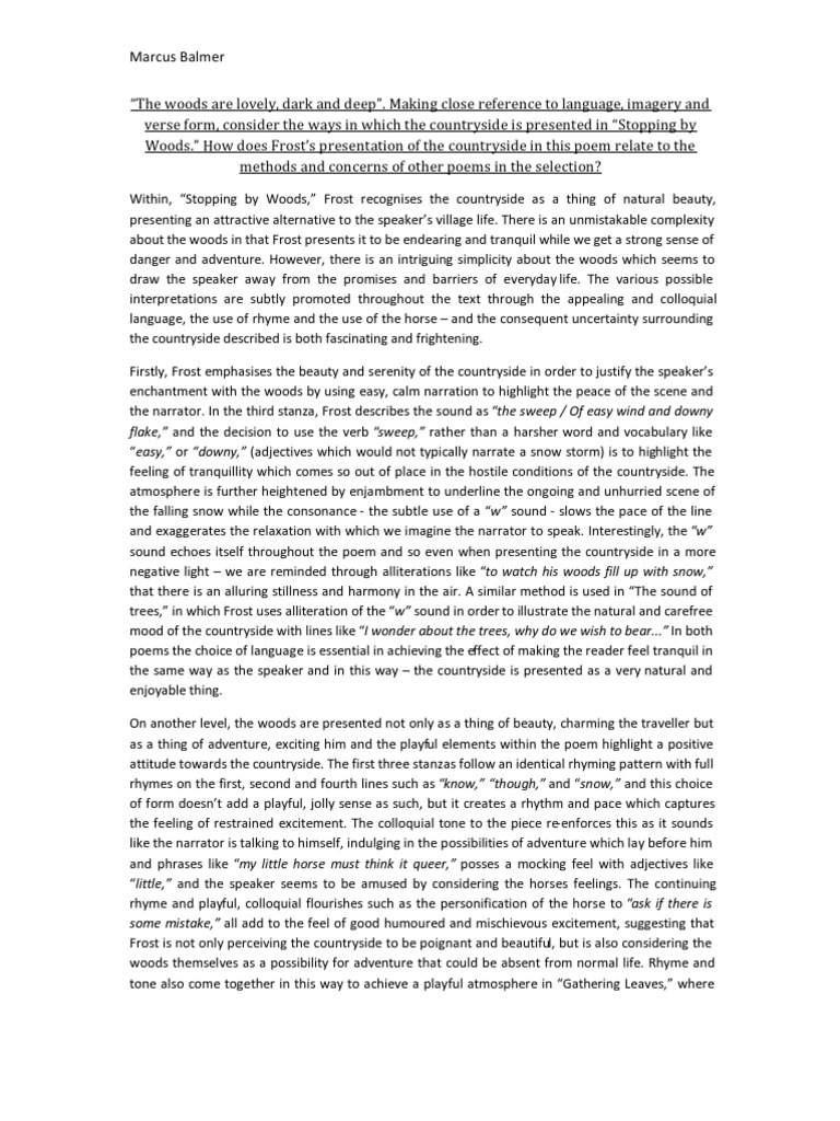 Stopping by Woods Analysis | PDF | Poetry | Rhyme