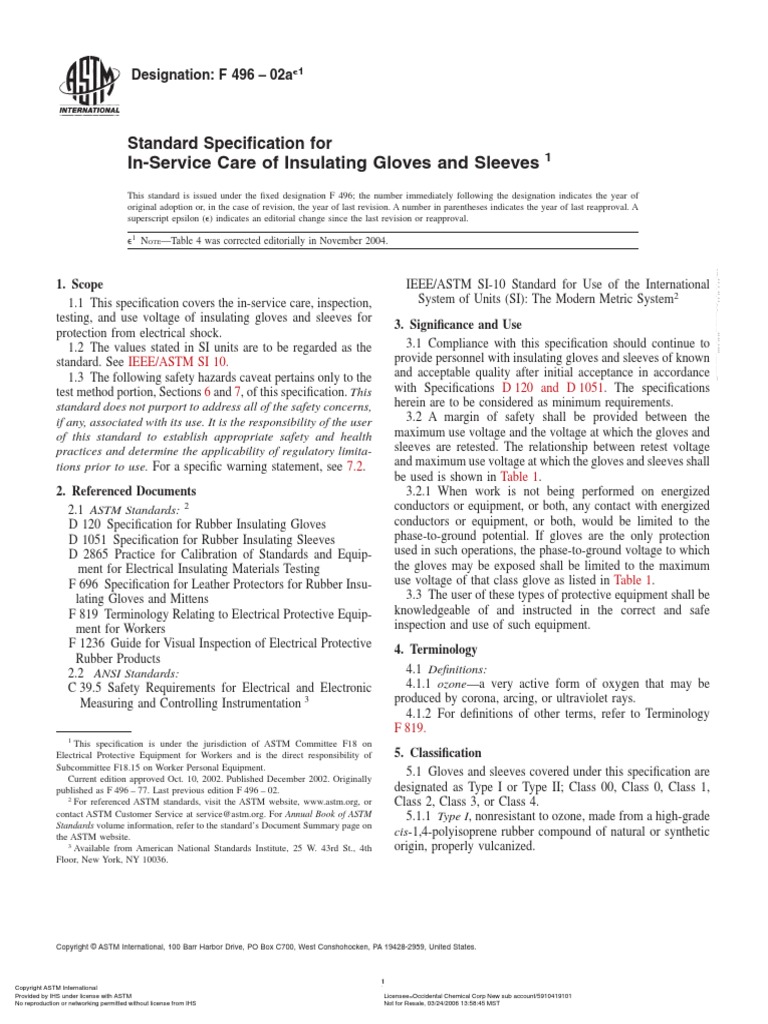 ASTM F 496 In-Service Care of Insulating Gloves | PDF | Technology ...