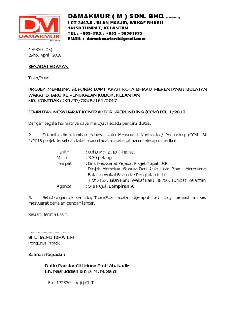 Jemputan Mesyuarat Kontraktor | PDF