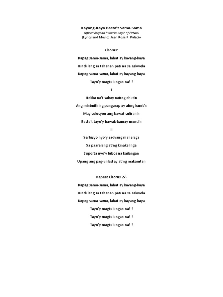 Kayang-Kaya Basta't Sama-Sama Lyrics | PDF