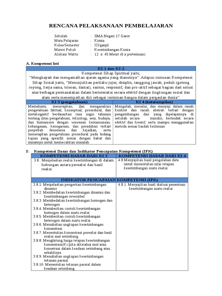 RPP KD 3.8 Kesetimbangan Kimia | PDF | Karier & Perkembangan | Sains & Matematika