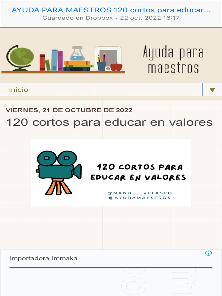 AYUDA PARA MAESTROS 120 Cortos para Educar en Valores | PDF