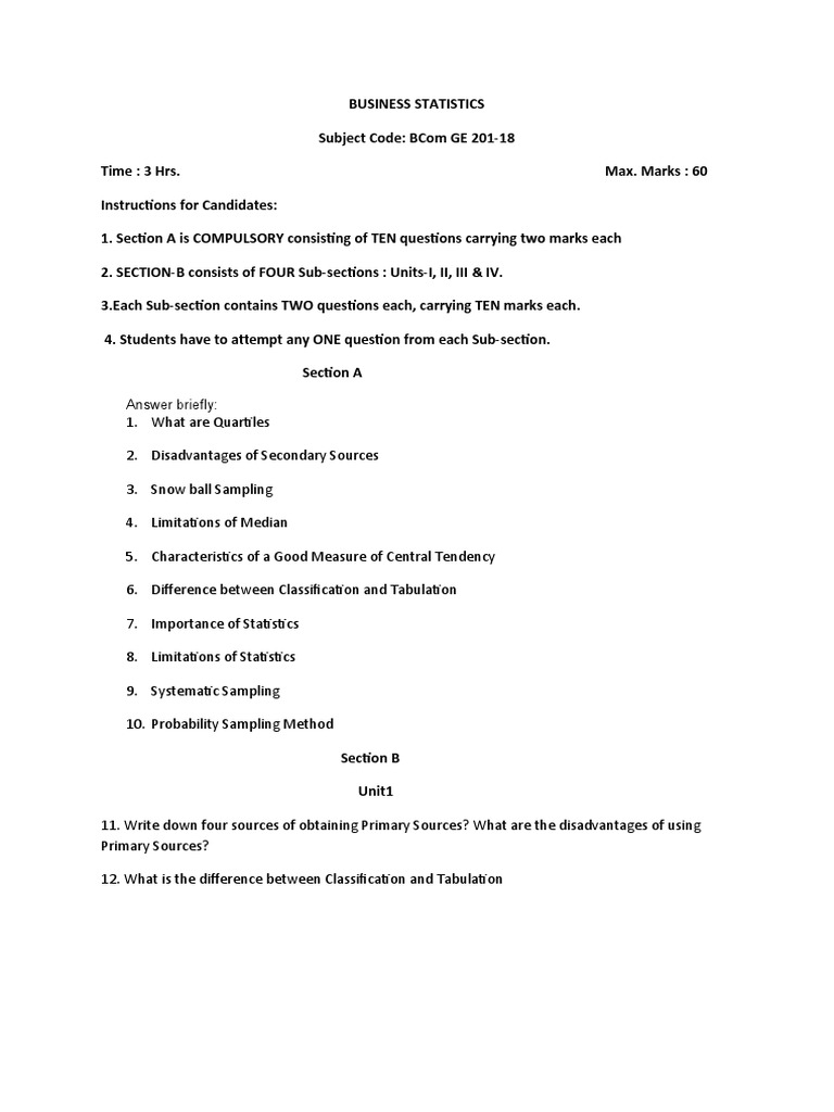 Business Statistics (BCom.) | PDF