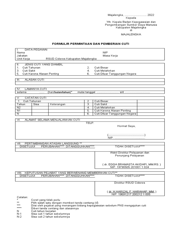 Format Cuti Baru 2022 | PDF