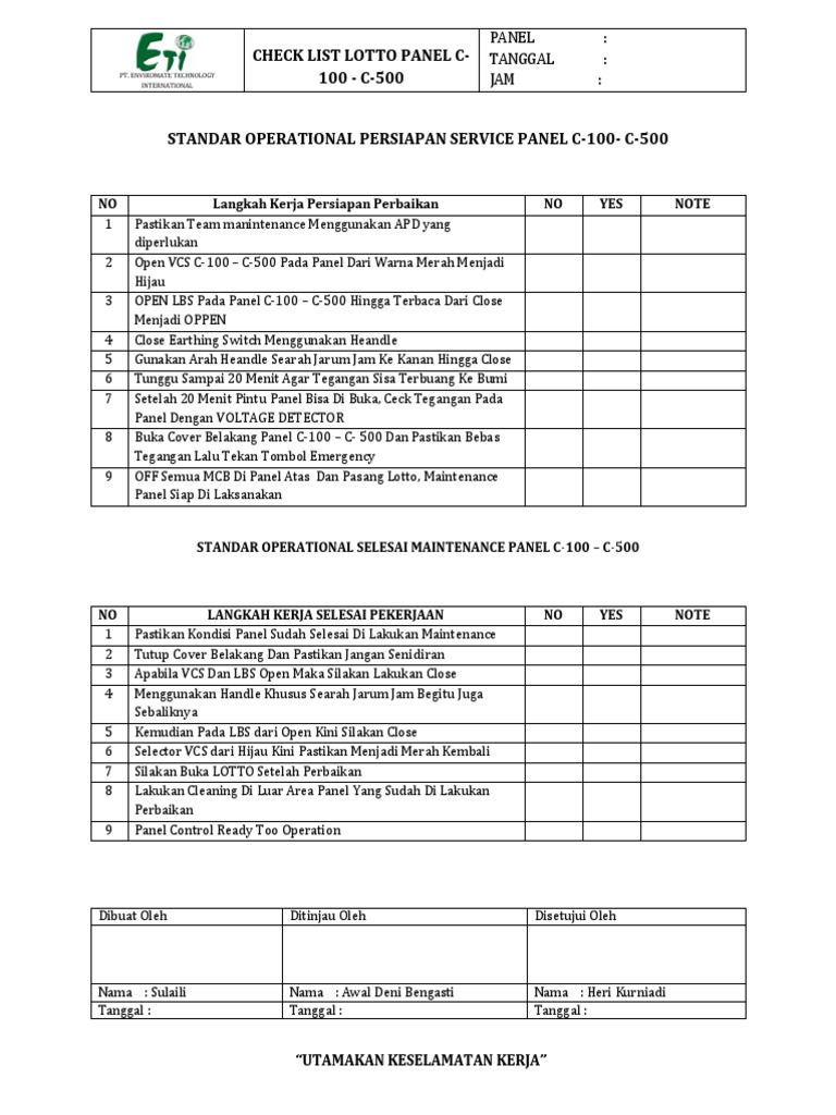 Ceklist Lotto Panel C-100 - C - 500 | PDF