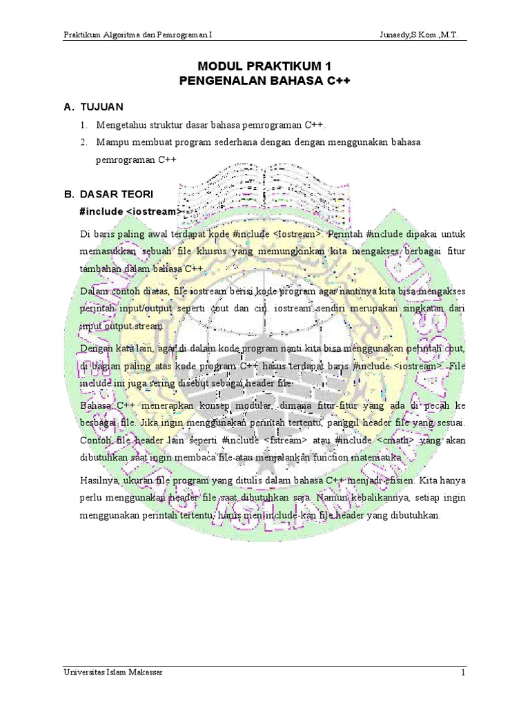 Modul Praktikum 1 - PENGENALAN BAHASA C | PDF Modul Praktikum 1 - PENGENALAN BAHASA C | PDF