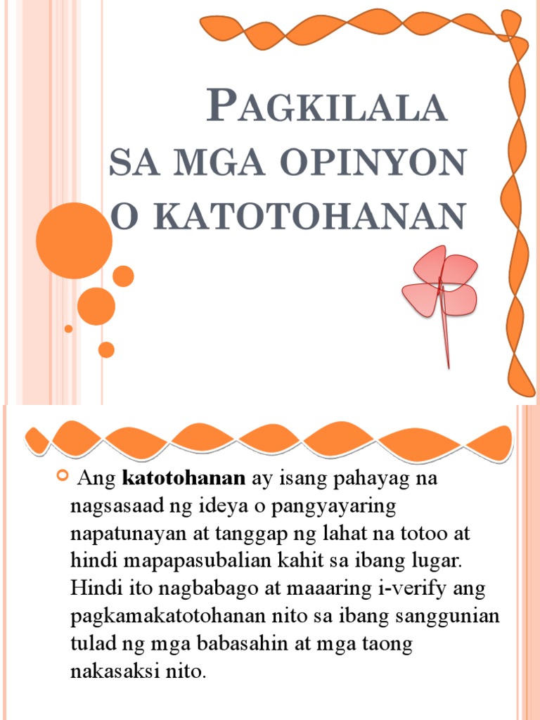 Pagkilala Sa Mga Opinyon o Katotohanan | PDF