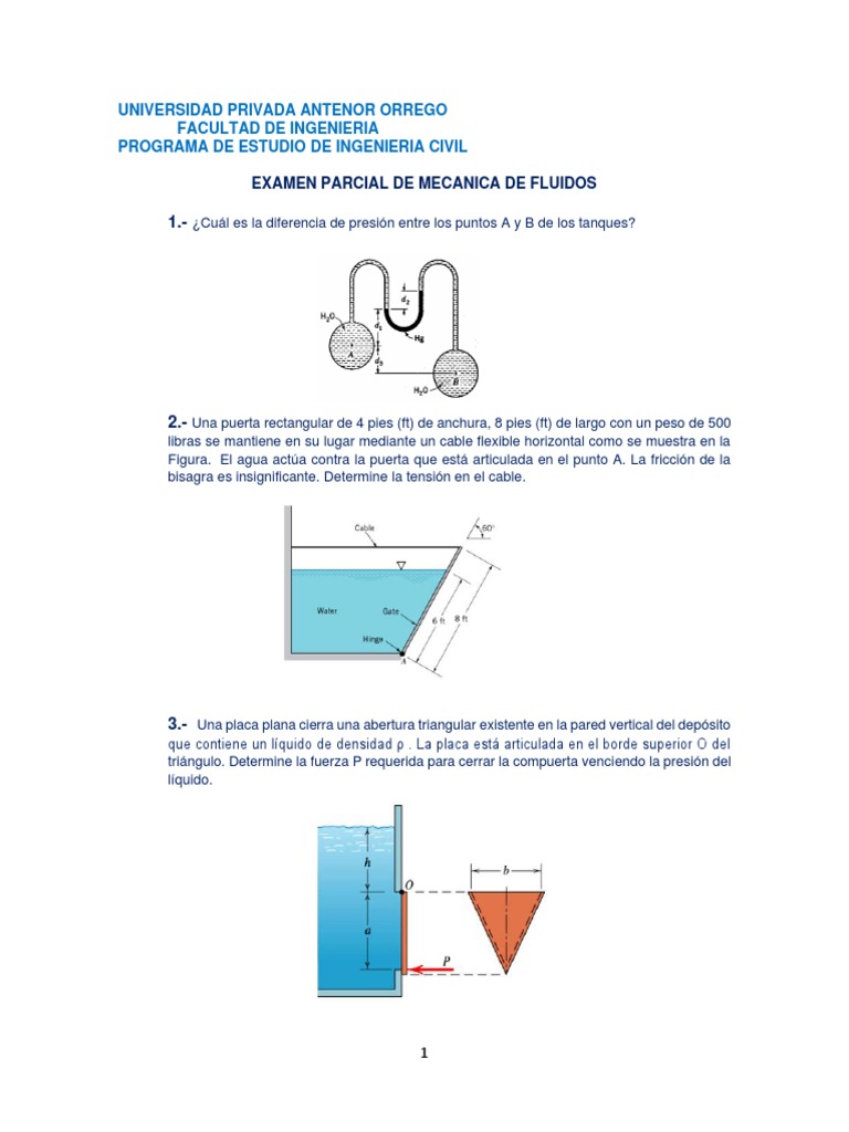 Examen Parcial de Fluidos. Tipo B. (2022-20) | PDF