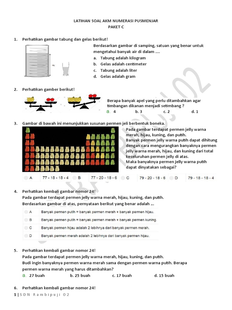 Latihan Soal Akm Numerasi Pusmenjar Paket C | PDF