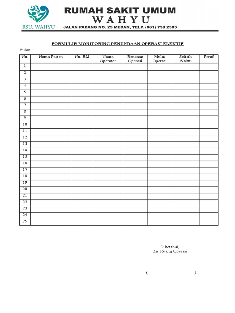 Formulir Monitoring Penundaan Operasi Elektif Ok | PDF