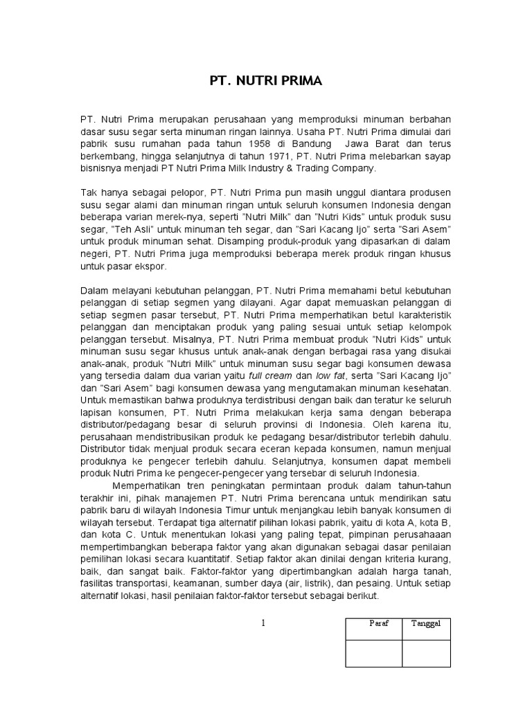 Diskusi 5 - Nutri Prima - Pemasaran - Operasi | PDF