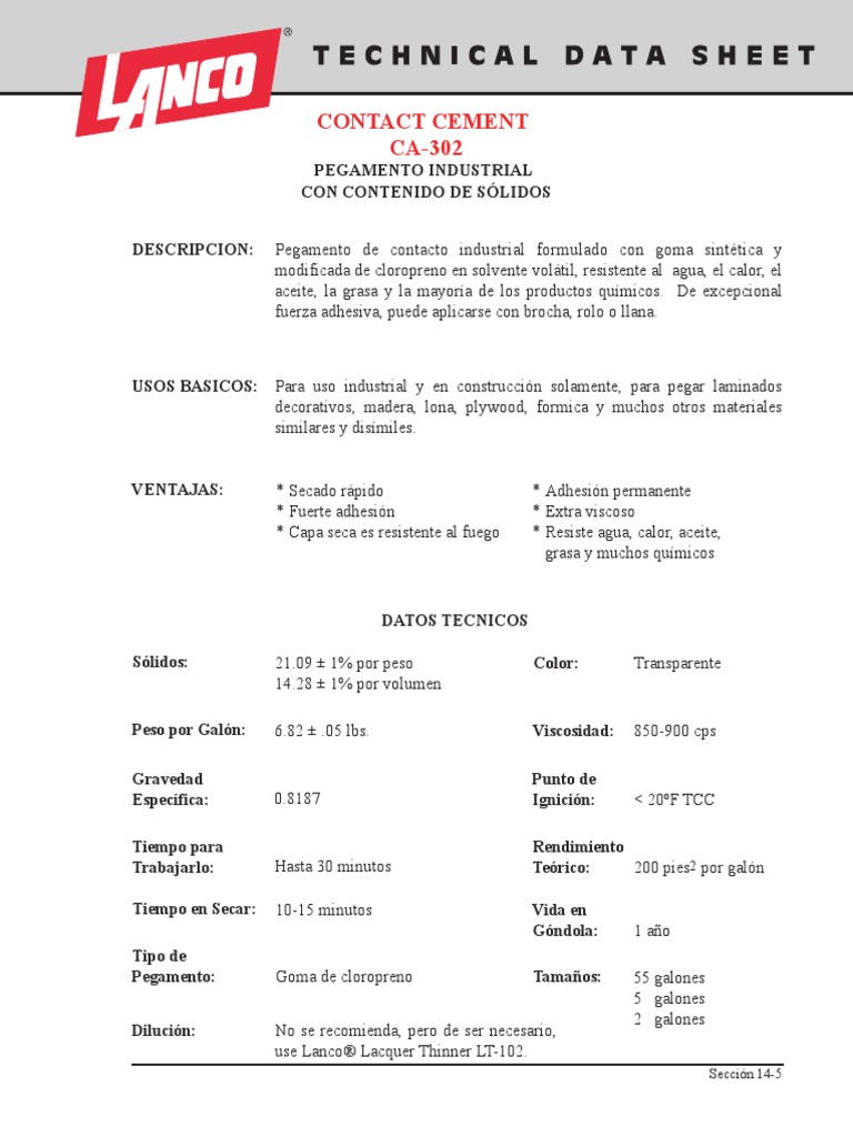 Ficha Tecnica Pegamento Lanco-832460152 | PDF | Petróleo | Materiales