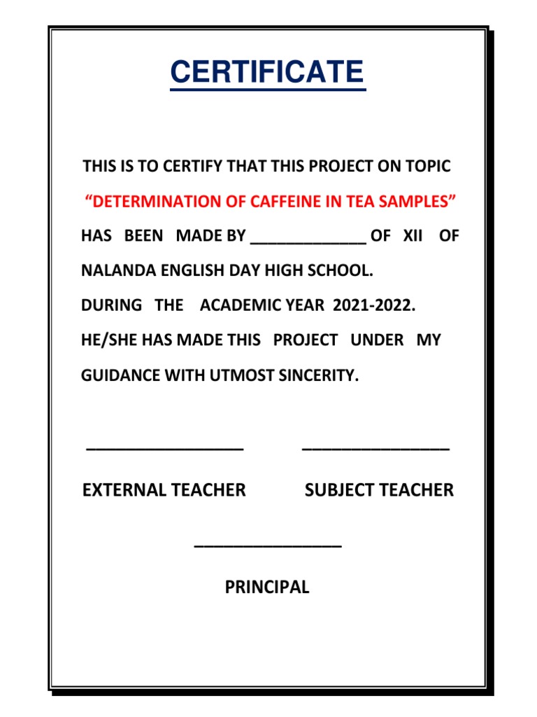 Caffeine Determination Project Certificate | PDF